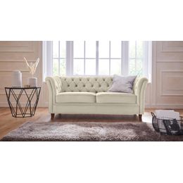 Chesterfield-Sofa Home Affaire "Reims", beige (creme), B:180cm H:76cm T:88cm, Samtoptik (100% Polyester), Sofas, mit echter Chesterfield-Knopfheftung, hochwertige Verarbeitung
