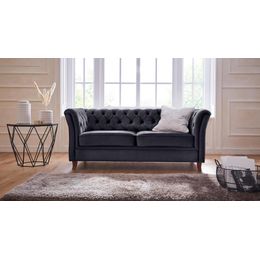 Chesterfield-Sofa Home Affaire "Reims", grau (anthrazit), B:180cm H:76cm T:88cm, Samtoptik (100% Polyester), Sofas, mit echter Chesterfield-Knopfheftung, hochwertige Verarbeitung
