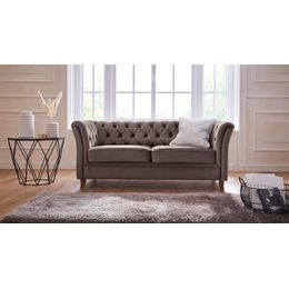 Chesterfield-Sofa Home Affaire "Reims", braun, B:180cm H:76cm T:88cm, Samtoptik (100% Polyester), Sofas, mit echter Chesterfield-Knopfheftung, hochwertige Verarbeitung