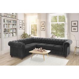 Chesterfield-Sofa Home Affaire "Duc Ecksofa L-Form", grau (anthrazit), B:255cm H:74cm T:214cm, Samtoptik (100% Polyester);Samtoptik (100% Polyester);Luxus-Microfaser Lederoptik (100% Polyester), Sofas, hochwertige Knopfheftung im Rücken, Samtoptik mit changierender Optik