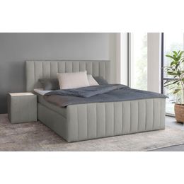 Boxspringbett Inosign "Effy inkl. Bettkasten und Topper, erhältlich in der Breite 180x200cm", grau (hellgrau), B:203cm L:217cm, Holz teilmassiv, Holzwerkstoff, Spanplatte, Komplettbetten, wahlweise in H3 oder H4 wählbar