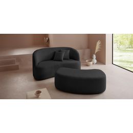 2-Sitzer "Dilara", schwarz, B:170cm H:87cm T:89cm, Struktur fein 100% Polyester);Samtoptik (100% Polyester);Boucl&eacute; (100% Polyester), LeGer Home by Lena Gercke, Sofas, gerundete R&uuml;ckenlehne und Front, in 3 Bezugsqualit&auml;ten