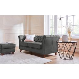 Chesterfield-Sofa Home Affaire "Reims", grau (dunkelgrau), B:180cm H:76cm T:88cm, Samtoptik (100% Polyester), Sofas, mit echter Chesterfield-Knopfheftung, hochwertige Verarbeitung