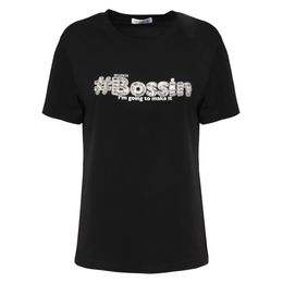 Influencer T-shirt 'Bossing' Damen Gr&ouml;&szlig;e M schwarz / wei&szlig;