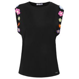 Influencer T-Shirt Damen Gr&ouml;&szlig;e S hellblau / dunkelorange / pitaya / schwarz
