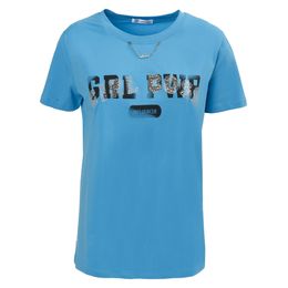 Influencer T-Shirt 'Girl Power ' Damen Gr&ouml;&szlig;e L himmelblau / schwarz