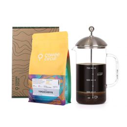 Coffee Circle French Press & Kaffee im Geschenkset French Press + 250 g Kaffee, fruchtig-komplexer Geschmack, gemahlen, schnell & einfach leckeren Kaffee zubereiten