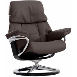 Relaxsessel stressless "Ruby", braun (chocolate paloma), B:76cm H:100cm T:75cm, Leder PALOMA: durchgef&auml;rbtes Semianilin-M&ouml;belleder;Leder BATICK: durchgef&auml;rbtes und genarbtes M&ouml;belleder, Sessel, Relaxsessel, mit Signature Base, Gr&ouml;&szlig;e S, Gestell Eiche, Wenge, Braun & Schwarz
