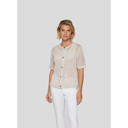 Strickjacke Rabe, Damen, Gr. 42, beige (elfenbein), Strick, Obermaterial: 64% Polyester, 30% Baumwolle, 6% metallisierte Fasern, unifarben, tailliert h&uuml;ftbedeckend, Rundhals, B&uuml;ndchen, Strickjacken Strickjacke, kurzarm, mit Loch-Struktur und Knopfverschluss