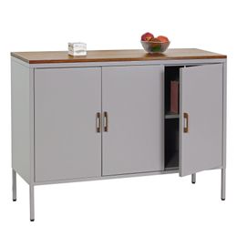 Kommode MCW-L84, Sideboard Schrank Anrichte, 3 T&uuml;ren Metall 90x120x40cm, Melamin beschichtet ~ grau