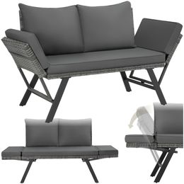 TecTake&reg; Rattan-Loungesofa, 2in1 Funktion, Dicke des Sitzpolsters 7 cm, abnehmbare Polyesterbez&uuml;ge, 157 x 61 x 89 cm