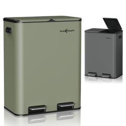 MAXCRAFT M&uuml;lleimer / Treteimer mit Soft Close Deckel und 2 Inneneimern - 60 Liter in Gr&uuml;n