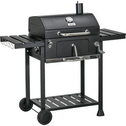 Outsunny Holzkohlegrill, Campinggrill mit zwei Grillrost, klappbar Seitenablage