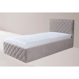 Polsterbett, grau (hellgrau), B:110cm L:212cm, Bezug Bett: Microfaser (100% Polyester);Bonnell-Federkernmatratze: 51% Polypropylen, 39% Polyester, 10% Baumwolle;Kaltschaummatratze: 100% Polyester, Bezug abnehm- und waschbar bis 60C, Westfalia Schlafkomfort, Betten, inkl. Bettkasten bei Ausführung mit Matratze