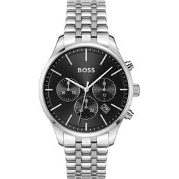 Chronograph BOSS "AVERY", silber (silberfarben, schwarz), Armbanduhren, Herren, Quarzuhr, Herrenuhr, Armbanduhr, Stoppfunktion, Edelstahlarmband