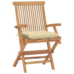 vidaXL Gartenstühle mit Cremeweißen Kissen 4 Stk. Massivholz Teak