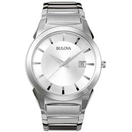 Bulova Herren Quarzuhr Armbanduhr, Herrenuhr, Damenuhr, Edelstahlarmband, Datum silber