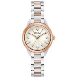 Bulova Quarzuhr Armbanduhr, Damenuhr, Edelstahlarmband silberfarben-roségoldfarben Stylische Armbanduhr für Damen