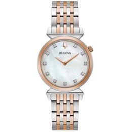 Bulova Quarzuhr Armbanduhr, Damenuhr, wasserdicht bis 30 bar, Saphirglas, Diamant silberfarben-roségoldfarben Stilvolle Damenarmbanduhr
