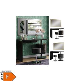 VICCO Schminktisch Lara Schwarz Hochglanz 120 cm mit LED-Spiegel und Hocker