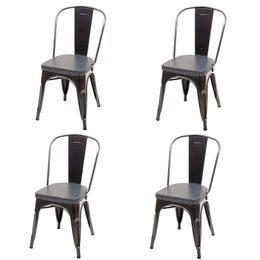 4er-Set Esszimmerstuhl MCW-H10e, K&uuml;chenstuhl Stuhl, Chesterfield Metall Kunstleder Industrial Gastronomie ~ schwarz-grau