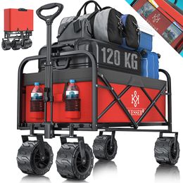 Kesser&reg; Bollerwagen faltbar mit Breite Reifen Handwagen Transportkarre Ger&auml;tewagen inkl. 2 Netztaschen klappbar Kunststoff-Reifen bis 150 kg Tragkraft transportwagen Gartenanh&auml;nger