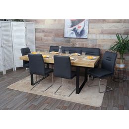 Esszimmer-Set MCW-H70, Esszimmergruppe Sitzgruppe Esszimmergarnitur, Stoff/Textil Edelstahl geb&uuml;rstet ~ dunkelgrau 180cm