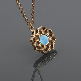 Holzkern Halsketten Damen Gold und Blaues Perlmutt