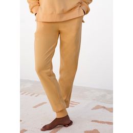 Sweathose Buffalo, Damen, Gr. 40/42, N-Gr, gelb, Sweatware, Obermaterial: 60% Baumwolle, 40% Polyester, bedruckt, unifarben, bequem lang, Hosen Sweathose, Loungehose mit seitlichen Taschen und kleinem Druck, Loungewear