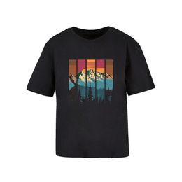 F4NT4STIC T-Shirt 'Berg Sonnenuntergang Retro' Damen Gr&ouml;&szlig;e L neonblau / orange / schwarz