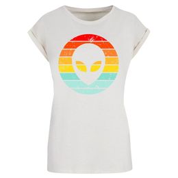 F4NT4STIC T-Shirt 'Alien Retro Sonnenuntergang' Damen Gr&ouml;&szlig;e S sand / hellblau / gelb / rot