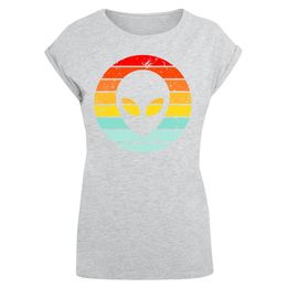 F4NT4STIC T-Shirt 'Alien Retro Sonnenuntergang' Damen Gr&ouml;&szlig;e XXXL hellgelb / graumeliert / mint / orange / rot