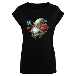 F4NT4STIC T-Shirt 'Gnom Frühling Blu Schmetterling' Damen Größe XL grün / rot / schwarz / weiß