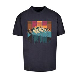 F4NT4STIC T-Shirt 'Berg Sonnenuntergang Retro' Herren Gr&ouml;&szlig;e M marine / neonblau / orange / rot