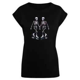 F4NT4STIC T-Shirt 'Skeleton Couple Ice Skating Valentine's Day Gift' Damen Gr&ouml;&szlig;e XS schwarz / wei&szlig;