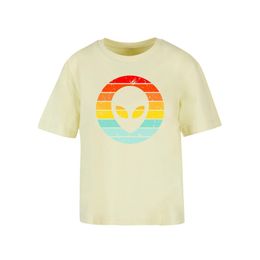 F4NT4STIC T-Shirt 'Alien Retro Sonnenuntergang' Damen Gr&ouml;&szlig;e S blau / gelb / hellgelb / orange / rot