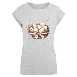F4NT4STIC T-Shirt 'Osterei Nest Korb Dekor' Damen Gr&ouml;&szlig;e M braun / grau / rosa / wei&szlig;