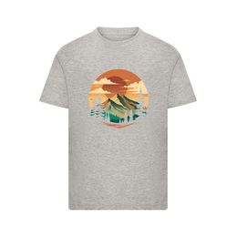 F4NT4STIC T-Shirt 'Sonnenuntergang Berglandschaft' Jungen Gr&ouml;&szlig;e 146/152 grau / jade / grasgr&uuml;n / hellorange