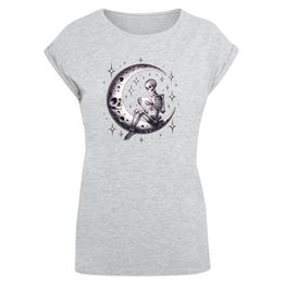 F4NT4STIC T-Shirt 'Gothic Valentinstag Skelett Mond' Damen Gr&ouml;&szlig;e 5XL graumeliert / schwarz / wei&szlig;