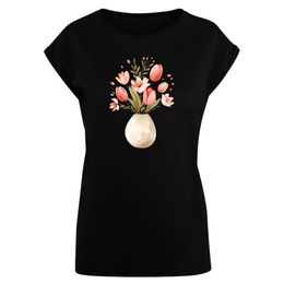 F4NT4STIC Shirt 'Rosa Fr&uuml;hlingsblumenstrau&szlig; In Vase' female Black size XXL
