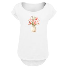 F4NT4STIC T-Shirt 'Rosa Fr&uuml;hlingsblustrau&szlig; In Vase' Damen Gr&ouml;&szlig;e M pink / wei&szlig;