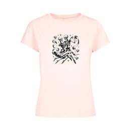 F4NT4STIC T-Shirt 'Skelettpaar Tanzt Mit Band' Damen Gr&ouml;&szlig;e M rosa / schwarz / wei&szlig;
