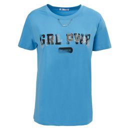Influencer T-Shirt 'Girl Power ' Damen Gr&ouml;&szlig;e L himmelblau / schwarz