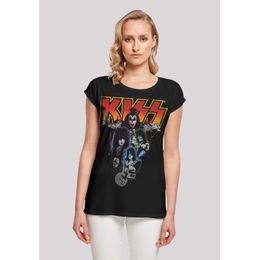 F4NT4STIC Damen T-Shirt "Kiss Rock Band Neon", schwarz, Gr. S, Obermaterial: 100% Baumwolle, Shirts, Premium Qualit&auml;t, Musik, By Rock Off