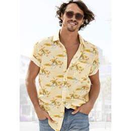 Beach Time BEACHTIME Herren Hawaiihemd "Regular fit", gelb, Gr. S, gemustert, Web, Obermaterial: 100% Baumwolle, Hemden, Kurzarm, Freizeithemd mit Palmenprint,