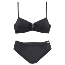 Lascana Damen Bügel-Bikini, schwarz, Gr. 38, unifarben, Polyamid, Bikini-Sets, mit Pailletten-Verzierung