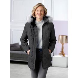 Classic Basics Damen Steppjacke, schwarz, Gr. 50, gemustert, unifarben, 100% Polyester, Futter und Wattierung:100% Polyester, Kunstpelz:80%