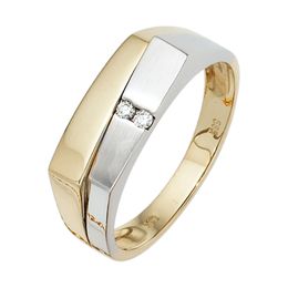 Jobo Herren Diamantring, 64, SI = kleine Einschlüsse, Diamanten Gelbgold 585 Weißgold 585, gelb, Diamanten, Gelbgold 585, Weißgold 585, Fingerringe,