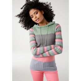 Kangaroos Damen Kapuzenpullover, bunt, Gr. 36, colorblocking, geringelt, gestreift, Feinstrick, Obermaterial: 50% Baumwolle, 50% Polyacryl, Pullover,