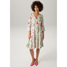 Aniston CASUAL Damen Tunikakleid, bunt, Gr. 46, bedruckt, gebl&uuml;mt, Web, Obermaterial: 100% Viskose, Kleider, mit fantasievollem Blumendruck